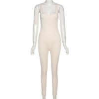 China 2022 Summer New Women Sleeveless Low Cut yoga jumpsuit Solid Color Slim High Waist Sports One Piece Pants for sale