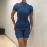 China Short Sleeve Fitness Sexy solid color One Piece high waist Jumpsuits For Women Sportswear peach hip Yoga Wear Set for sale