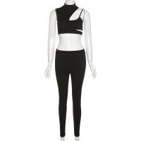 China New design 2022 summer women sexy hollow slim sleeveless running vest high waist sport trousers yoga fitness set for sale