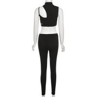 China New design 2022 summer women sexy hollow slim sleeveless running vest high waist sport trousers yoga fitness set for sale