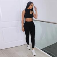China New design 2022 summer women sexy hollow slim sleeveless running vest high waist sport trousers yoga fitness set for sale