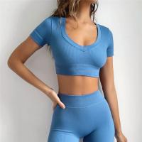 China 2022 summer women new sexy sport running fitness set slim short sleeve top high waist shorts yoga suit wholesale for sale