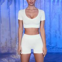China 2022 summer women new sexy sport running fitness set slim short sleeve top high waist shorts yoga suit wholesale for sale