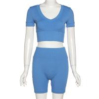 China 2022 summer women new sexy sport running fitness set slim short sleeve top high waist shorts yoga suit wholesale for sale