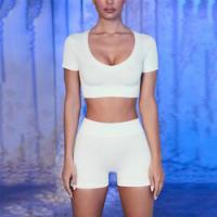 China 2022 summer women new sexy sport running fitness set slim short sleeve top high waist shorts yoga suit wholesale for sale