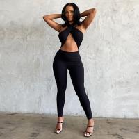 China female summer sexy backless sportswear hanging neck solid color gym wear high waist one-piece yoga set tight casual jumpsuits for sale