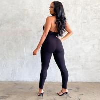 China female summer sexy backless sportswear hanging neck solid color gym wear high waist one-piece yoga set tight casual jumpsuits for sale