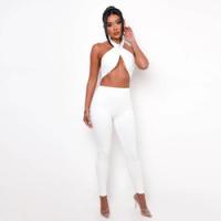 China female summer sexy backless sportswear hanging neck solid color gym wear high waist one-piece yoga set tight casual jumpsuits for sale
