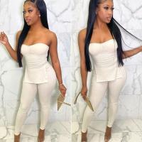 China 2021 Fall Women Casual Sleeveless Strapless Workout Fitness clothes ladies solid color Bodycon two pieces sportswear long Romper for sale