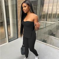 China 2021 Fall Women Casual Sleeveless Strapless Workout Fitness clothes ladies solid color Bodycon two pieces sportswear long Romper for sale