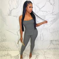 China 2021 Fall Women Casual Sleeveless Strapless Workout Fitness clothes ladies solid color Bodycon two pieces sportswear long Romper for sale