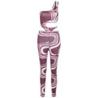 China women one shoulder sportswear sexy high waist one-piece yoga set buttocks-lifted hollow out fitness jumpsuits for sale