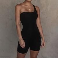 China ladies fitness clothes workout sports set butt lifting running shorts one shoulder sportswear one-piece yoga suit for sale