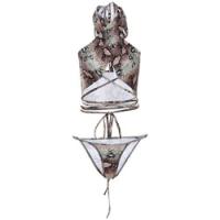 China 2021 hot sales women new sleeveless short tops print binding yoga sets sexy thong swimsuits lace-up sportswear for sale