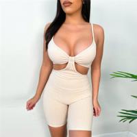China ladies sexy backless sleeveless halter sportswear tight yoga pants hollow out jumpsuits solid color one-piece fitness swimwear for sale