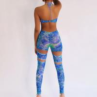 China female summer sexy hollow-out hanging neck sportswear lace-up buckle one-piece yoga set high waist tight fitness swimwear for sale