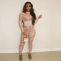 China women new sexy net gauze perspective one-piece yoga set digital print gym wear tighten waist binding jumpsuits for sale