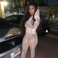 China women new sexy net gauze perspective one-piece yoga set digital print gym wear tighten waist binding jumpsuits for sale