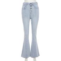 China women new high waist pants street style bell-bottomed trousers single breasted wide leg ladies jeans pants for sale