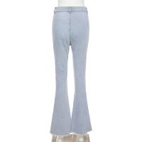 China women new high waist pants street style bell-bottomed trousers single breasted wide leg ladies jeans pants for sale