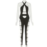 China women sexy hollow-out sleeveless sportswear tight casual jumpsuits hanging neck gym wear high waist one-piece yoga set for sale