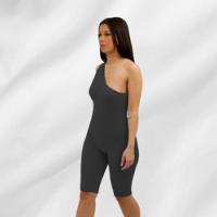 China female new sexy backless sportswear high waist tight short jumpsuits solid color one shoulder casual gym wear for sale