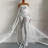 China 2021 Women Sexy see-through gauze Mesh Jumpsuits Tight Long Sleeve Pants Off shoulder skinny Rompers for sale