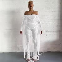 China 2021 Women Sexy see-through gauze Mesh Jumpsuits Tight Long Sleeve Pants Off shoulder skinny Rompers for sale