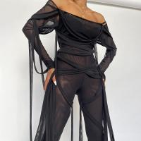 China 2021 Women Sexy see-through gauze Mesh Jumpsuits Tight Long Sleeve Pants Off shoulder skinny Rompers for sale