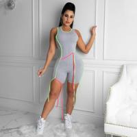China 2021 New Arrivals Spring Summer Women Casual round collar sports set Sleeveless Sports Fitness clothes Short One Piece yoga set for sale