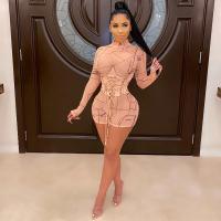 China 2020 women long sleeve Sexy high neck lace up short yoga pants women jumpsuit printed one piece sports set for sale