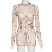 China 2020 women long sleeve Sexy high neck lace up short yoga pants women jumpsuit printed one piece sports set for sale