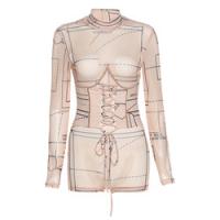 China 2020 women long sleeve Sexy high neck lace up short yoga pants women jumpsuit printed one piece sports set for sale