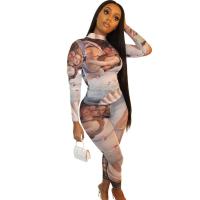 China ladies Yoga Sets Print Women long sleeve Sport set Fitness clothing sexy print Sportswear for sale