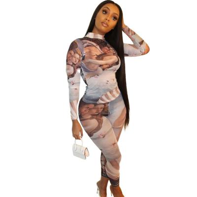 China ladies Yoga Sets Print Women long sleeve Sport set Fitness clothing sexy print Sportswear for sale