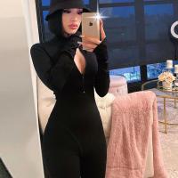 China Fitness Active Wear Rompers front Zipper deep V Neck Sexy Fashion Long Sleeve Workout Sports set Women Jumpsuit for sale