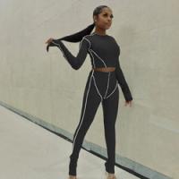 China Fitness Active Wear Rompers front Zipper deep V Neck Sexy Fashion Long Sleeve Workout Sports set Women Jumpsuit for sale