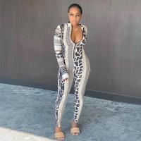 China new arrival Sexy Tight autumn Lady Printed Women One Piece long Jumpsuits And Rompers female long sleeve Bodycon fitness clothes for sale