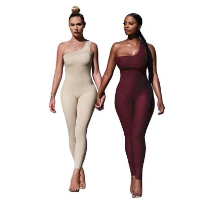 China Top-ranking suppliers new style one shoulder solid color jumpsuit pants plain one piece women sportswear for sale