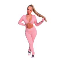 China Female Sport Suit Women Fitness Clothing Long Sleeves Yoga Set deep V-collar  Sportswear for sale