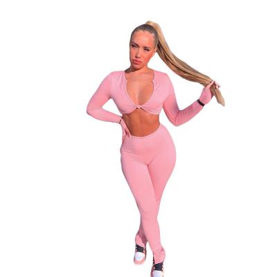 China Female Sport Suit Women Fitness Clothing Long Sleeves Yoga Set deep V-collar  Sportswear for sale