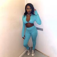 China Female Sport Suit Women Fitness Clothing Long Sleeves Yoga Set deep V-collar  Sportswear for sale