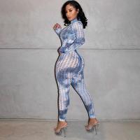 China Women hot selling fashion sexy mesh jumpsuit long sleeve women hollowed out sportswear for sale