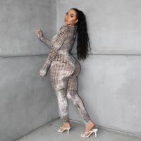 China Women hot selling fashion sexy mesh jumpsuit long sleeve women hollowed out sportswear for sale