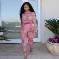 China Women hot selling fashion sexy mesh jumpsuit long sleeve women hollowed out sportswear for sale