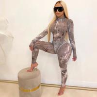 China Women hot selling fashion sexy mesh jumpsuit long sleeve women hollowed out sportswear for sale