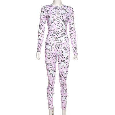 China O Neck Women Fashion Jumpsuit Club Sexy long Sleeve cute cartoon Print  Skinny Bodycon Jumpsuit for sale