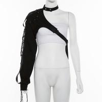 China Women Asymmetrical Choker Collar Buckle Off One Shoulder Crop Top Reflective jacket women for sale