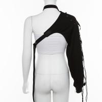 China Women Asymmetrical Choker Collar Buckle Off One Shoulder Crop Top Reflective jacket women for sale