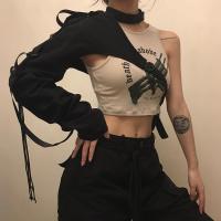 China Women Asymmetrical Choker Collar Buckle Off One Shoulder Crop Top Reflective jacket women for sale